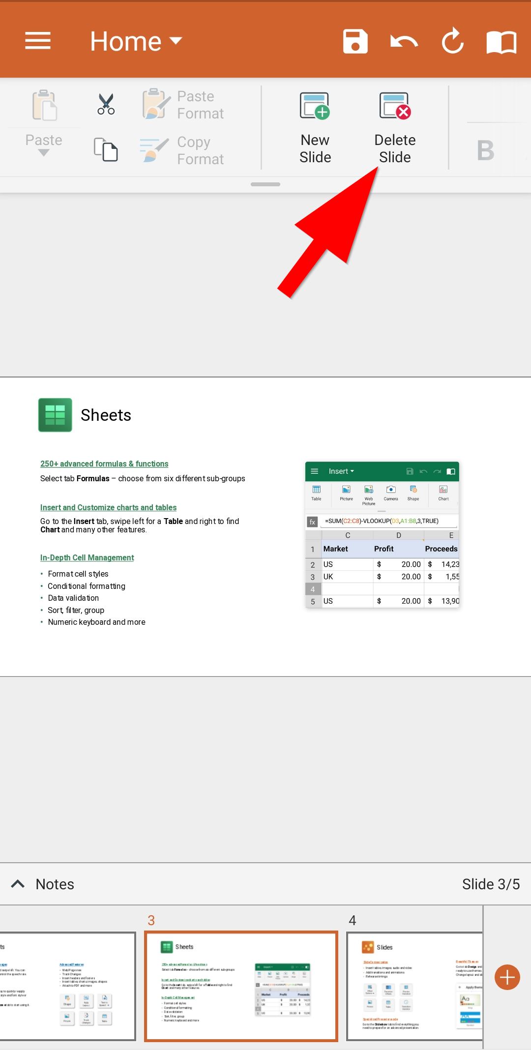 Delete or reorder slides – MobiSystems
